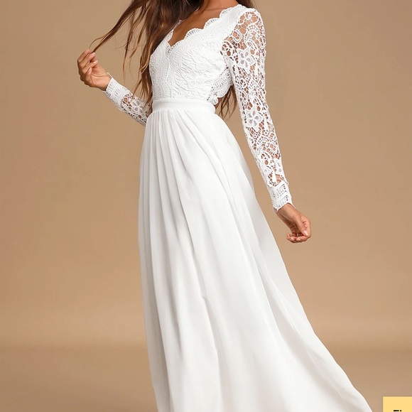 Lulus | Dresses | Lulus White Long Sleeve Lace Maxi Dress | Poshmark